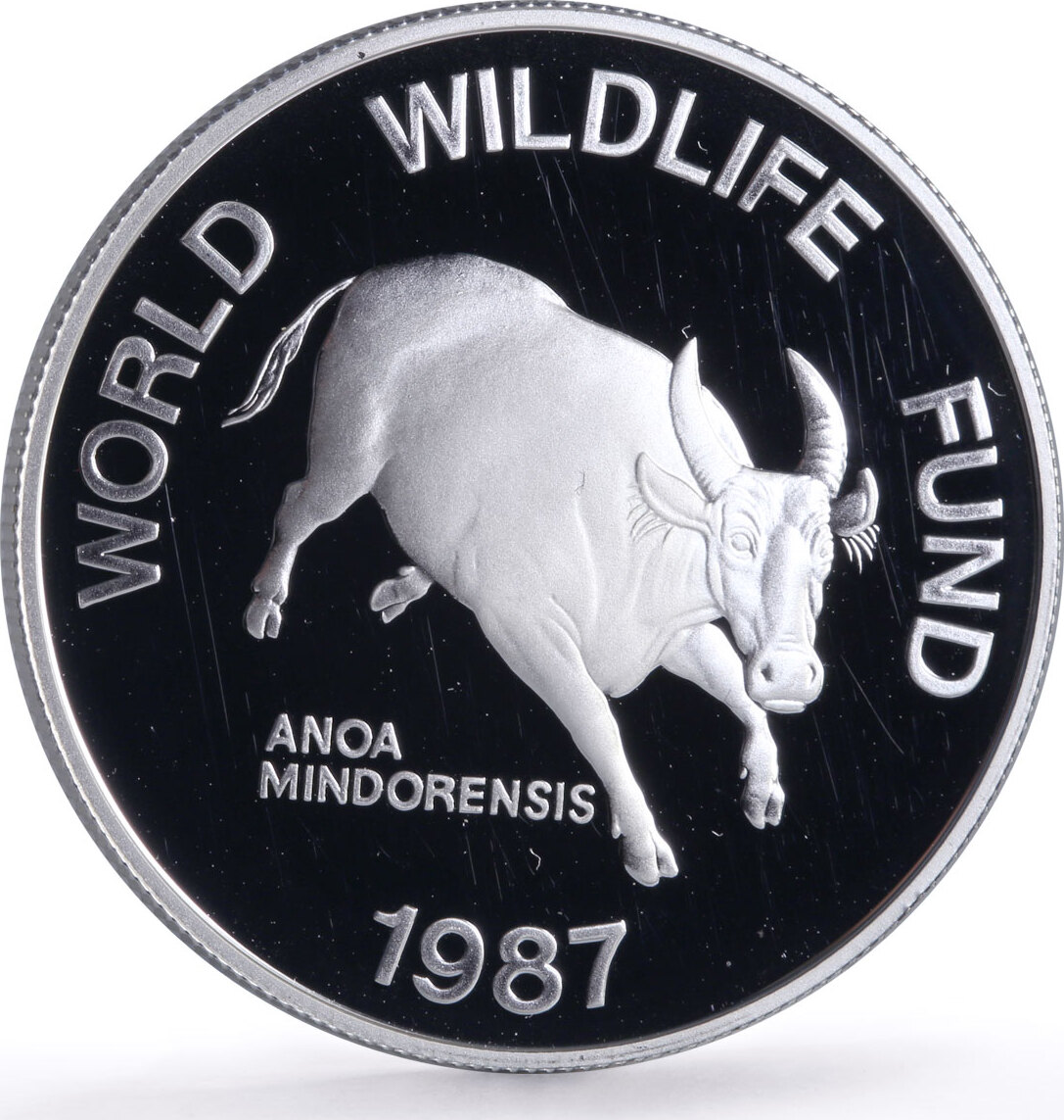 Philippines 200 piso Mindoro Bull Wildlife WWF Fauna proof silver coin ...