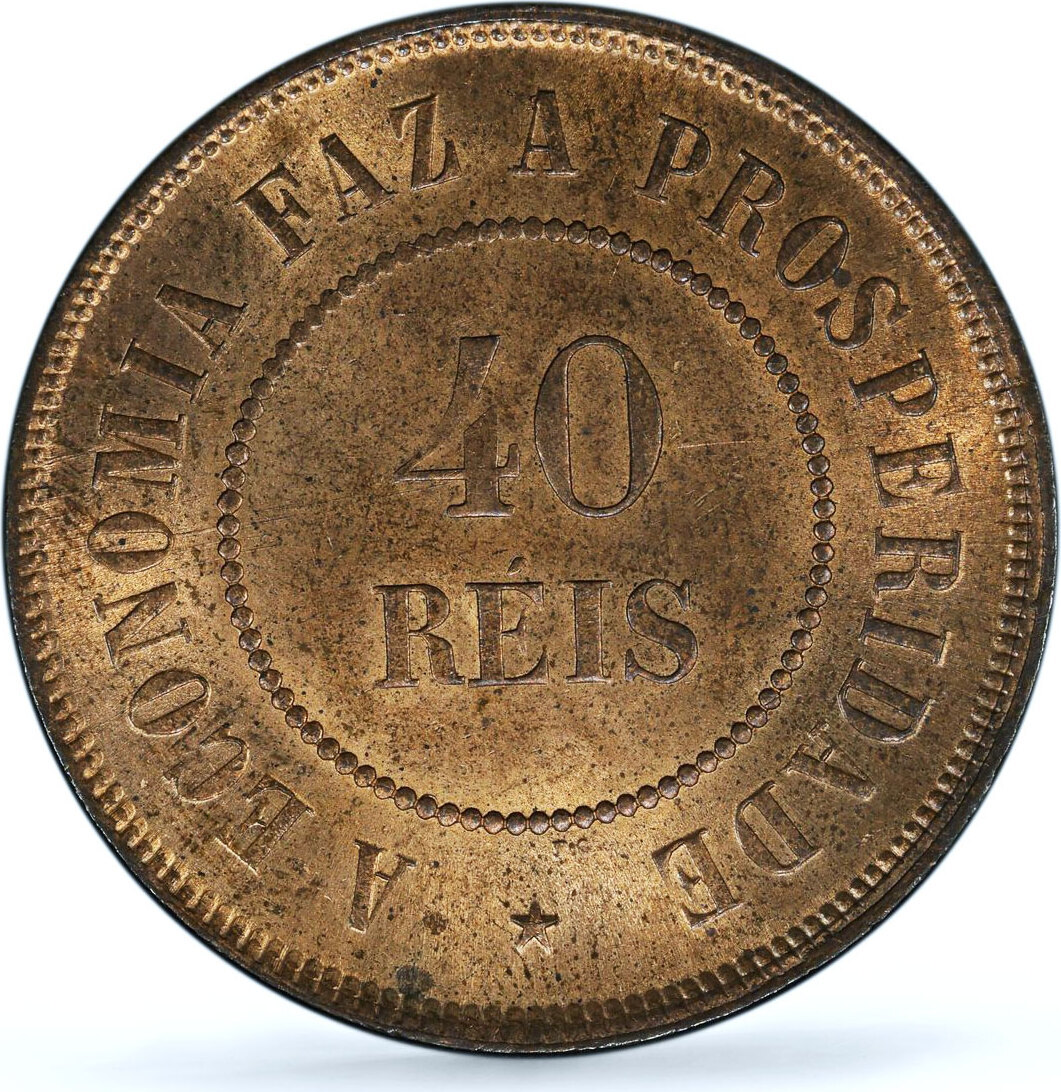Brazil 40 reis Republic Coinage Coat of Arms KM-491 MS64 PCGS bronze ...
