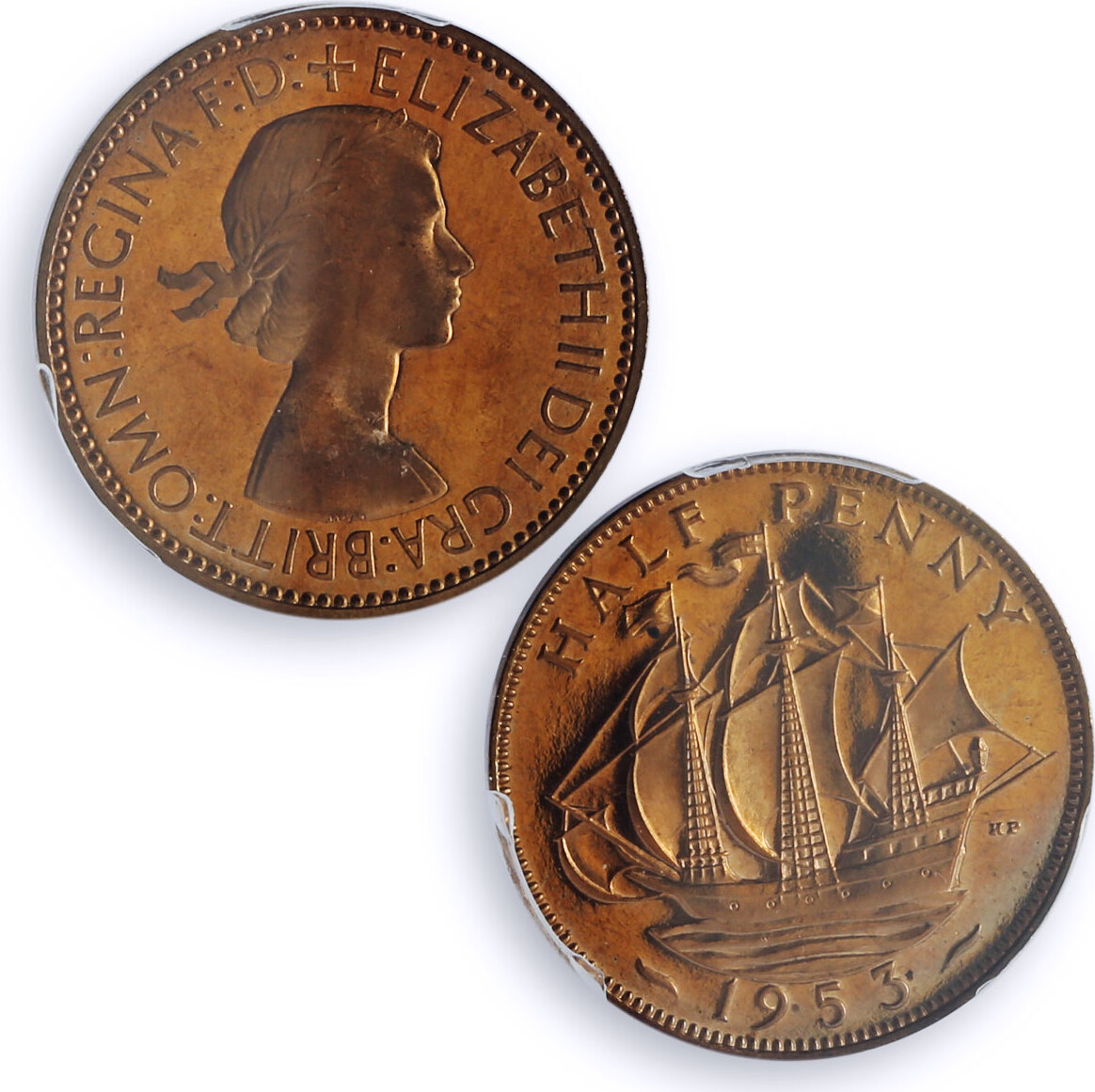 United Kingdom Great Britain 1/2 penny Elizabeth II Coinage Ship PR66 ...