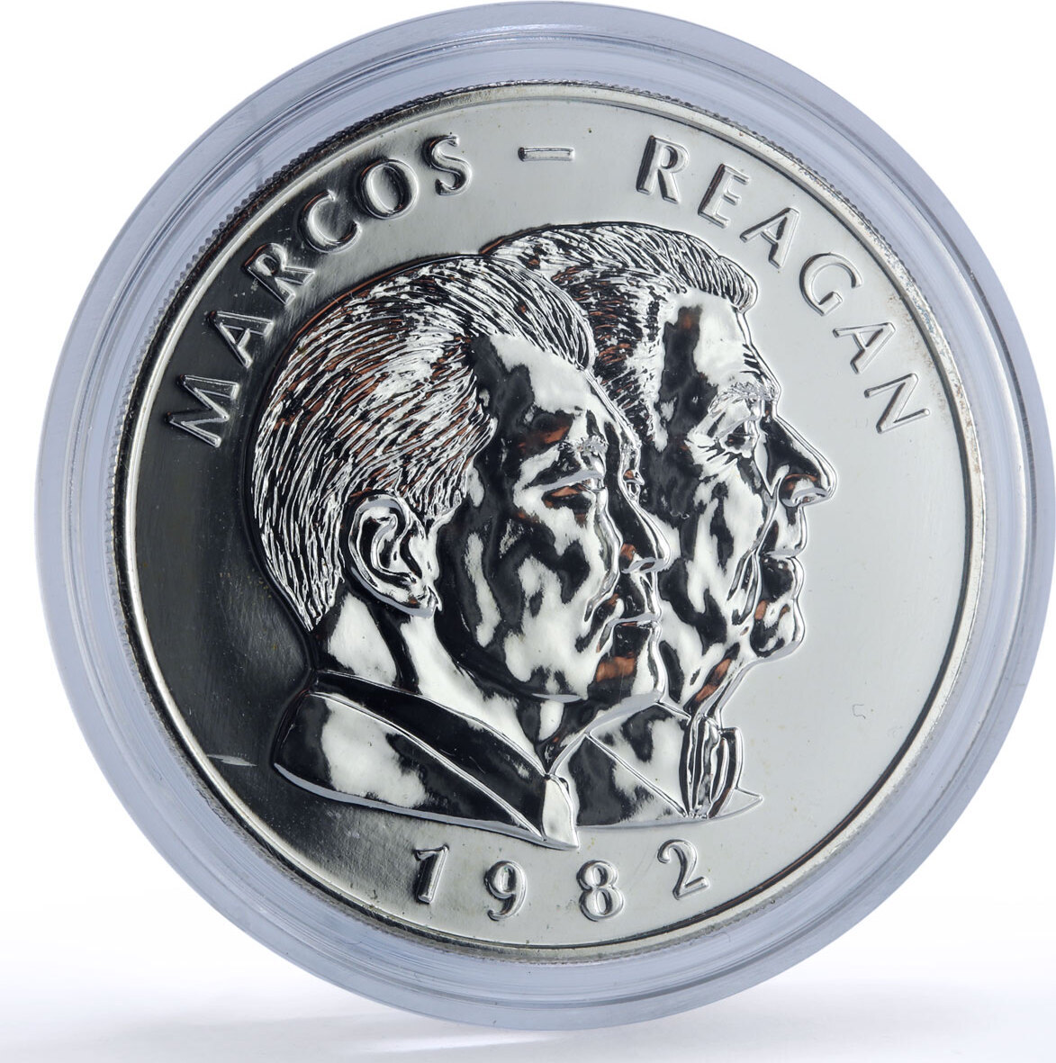 Philippines 25 piso Marcos Reagan Visit History Politics silver coin ...