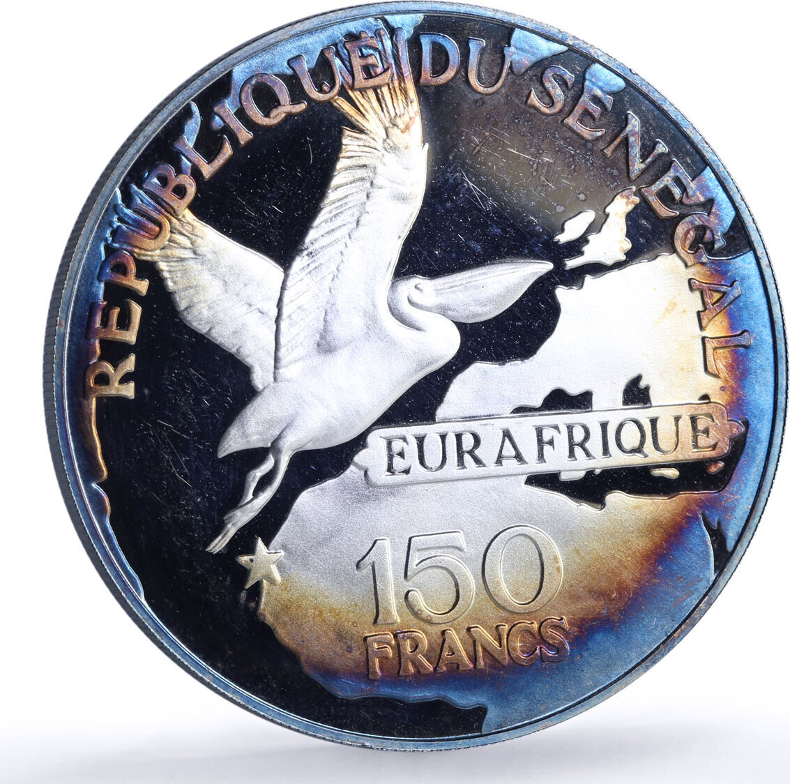 Senegal 150 francs Eurafrique Program Senghor Bird proof silver coin ...