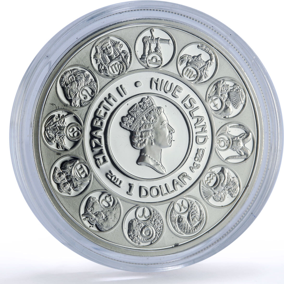 Niue 1 dollar Gemini Zodiac Signs Mucha Art Color proof silver coin ...