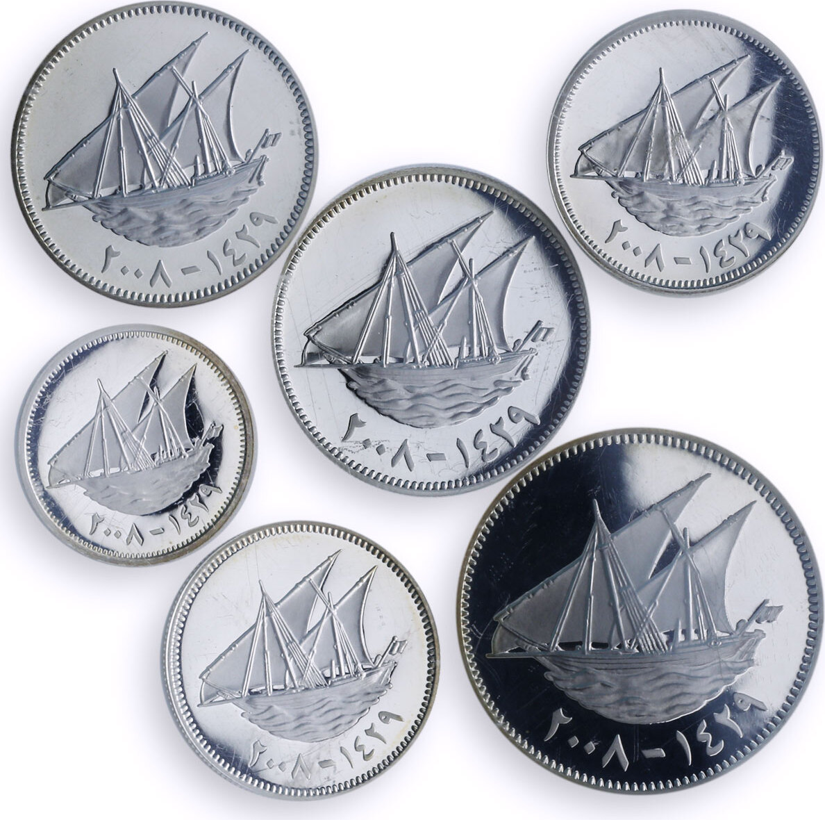 100 fils Kuwait 100 50 20 10 5 1 fils Set Republic Commemorative proof ...