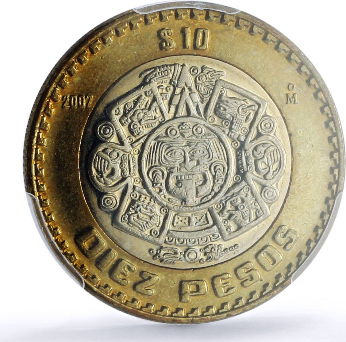 Mexico 10 pesos Aztec Rev. Normal Denticles KM-616 MS 66 PCGS bimetal ...