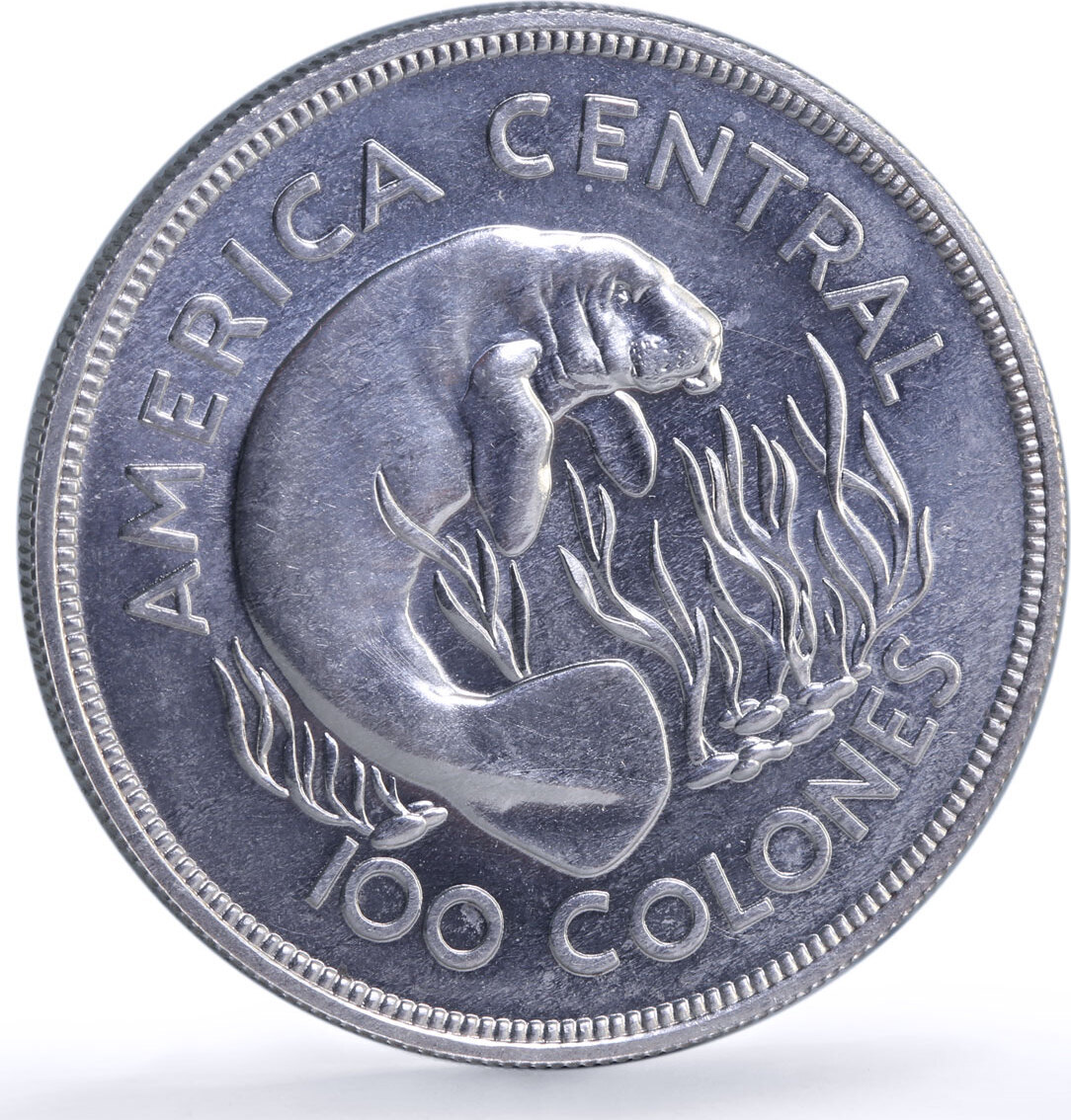 Costa Rica 100 colones Manatee Conservation KM-201 Fauna silver coin ...