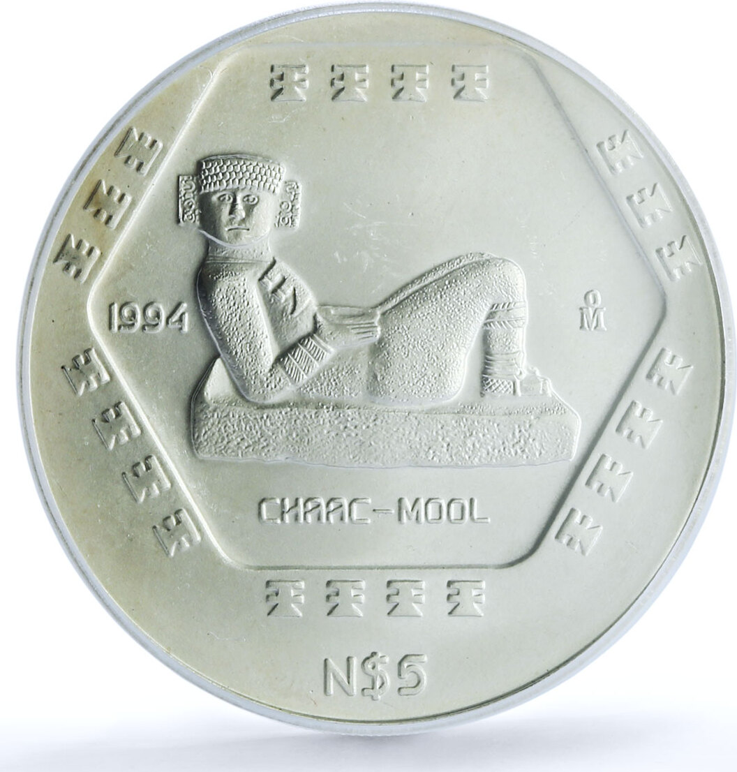 Mexico 5 pesos Chaac Mool KM-574 Precolombina Maya MS 66 PCGS silver ...