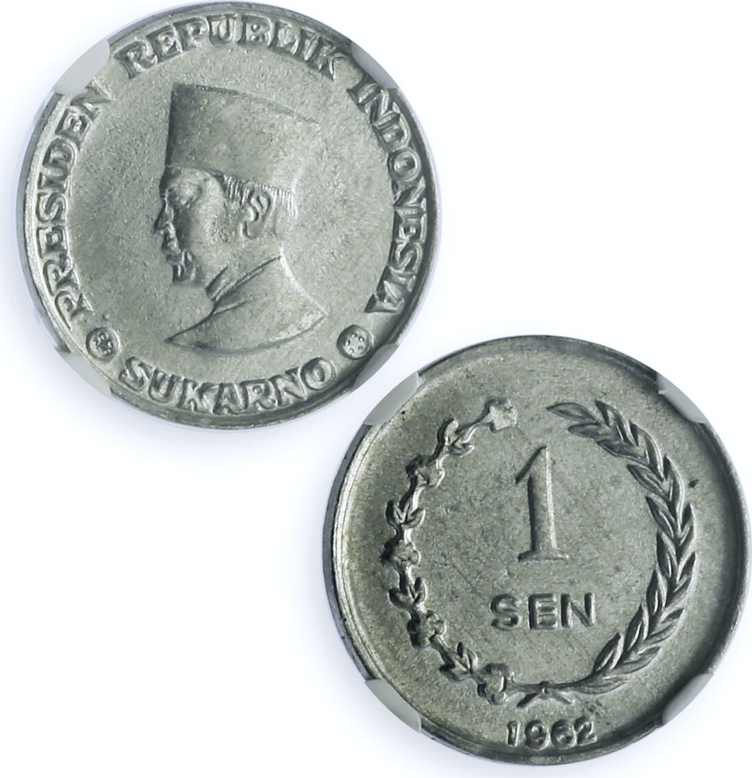 Indonesia 1 sen Kepulauan Riau Sukarno KM-5 MS 65 NGC aluminum coin 1962 UNC | MA-Shops
