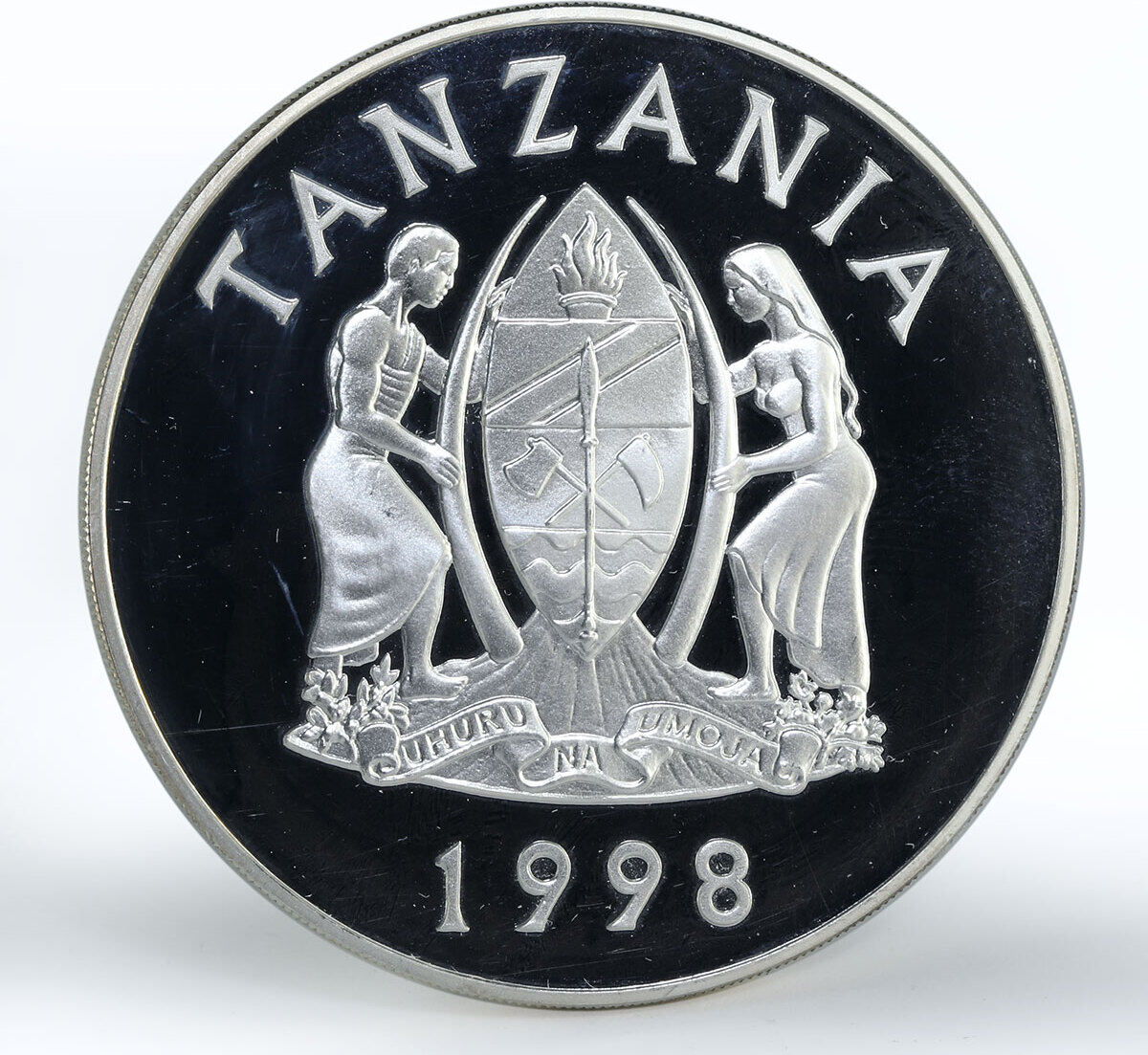 Tanzania 2500 shilings Wildlife Leopard animal proof silver coin 1998 ...