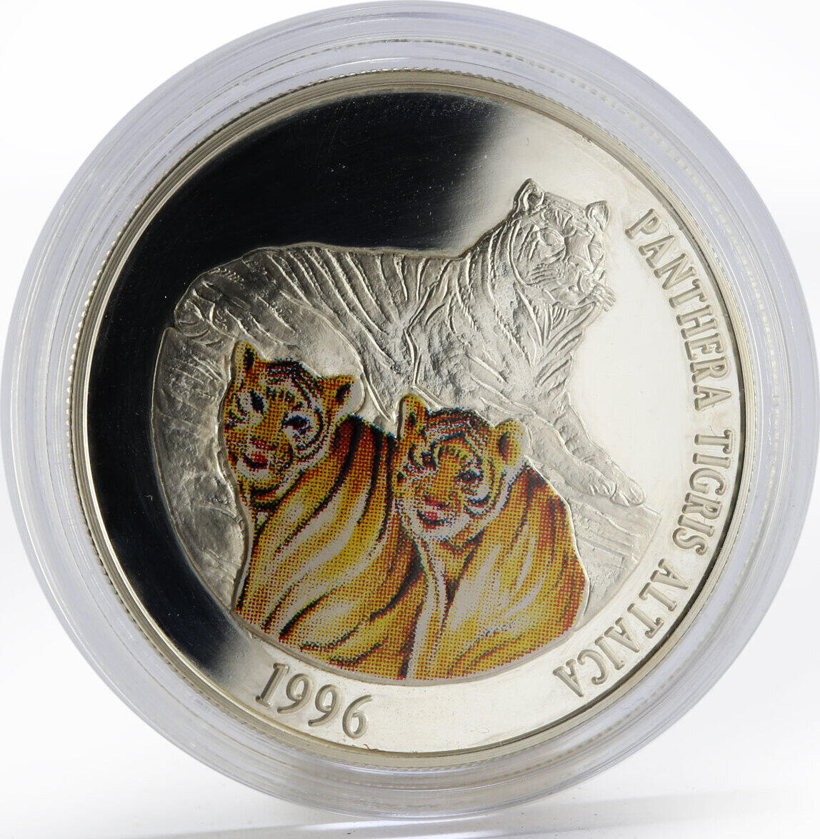 Mongolia 500 togrog Endangered Wildlife Siberian Tigers colored silver ...