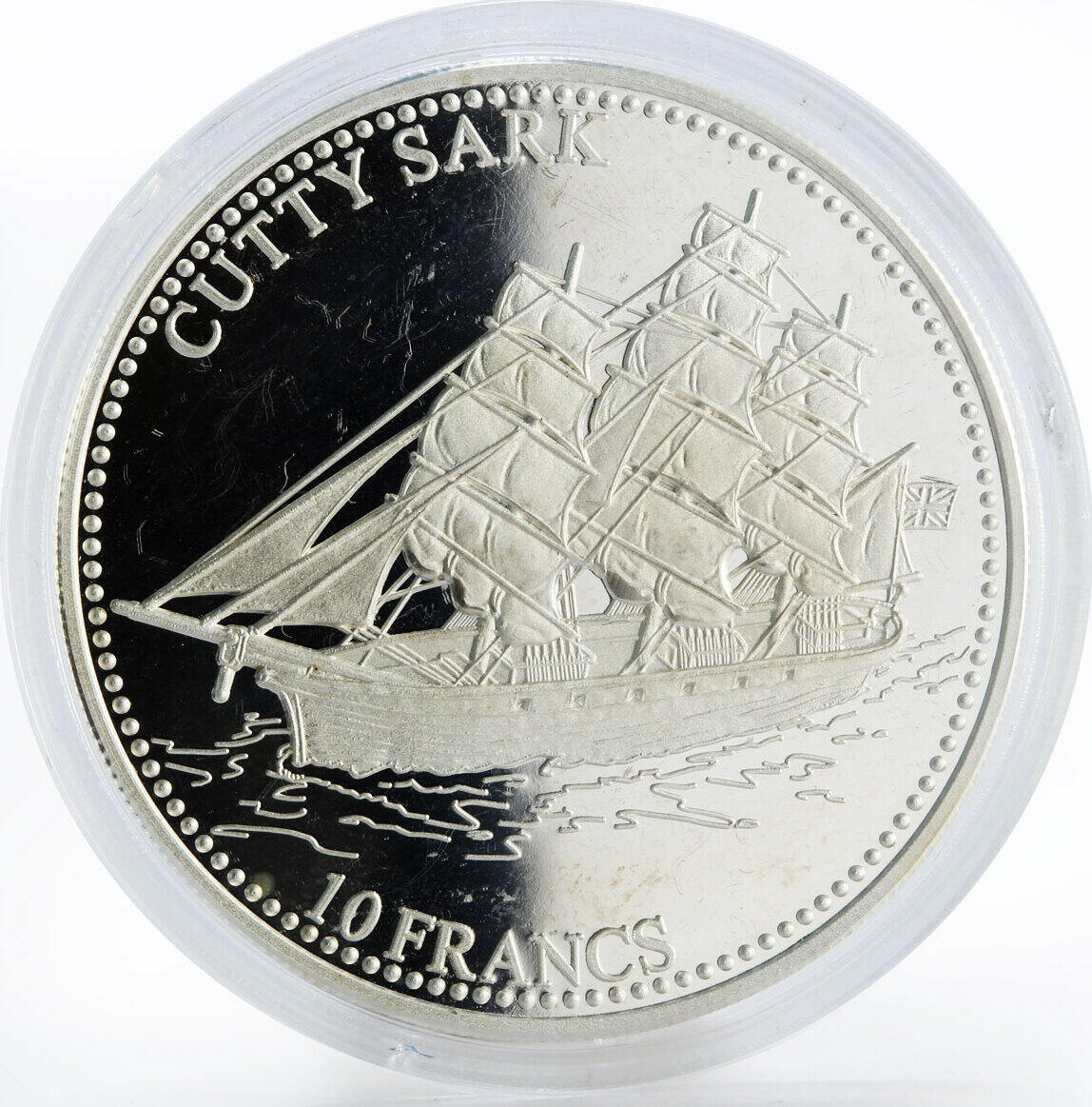Democratic Republic of the Congo Congo 10 francs Ship Cutty Sark silver ...