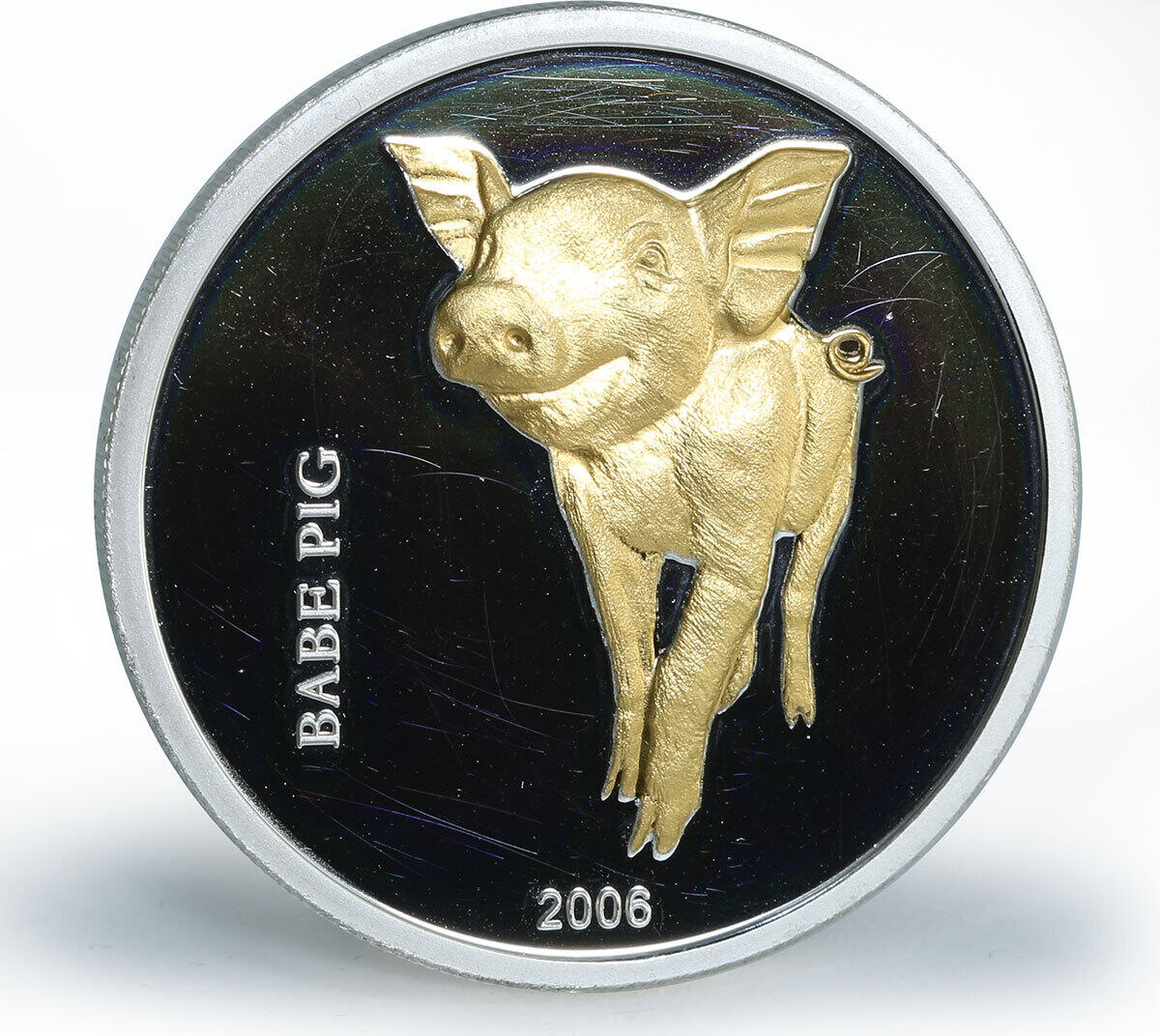 Congo 10 francs Happy Babe Pig Animal gilded silver coin 2006 Proof ...