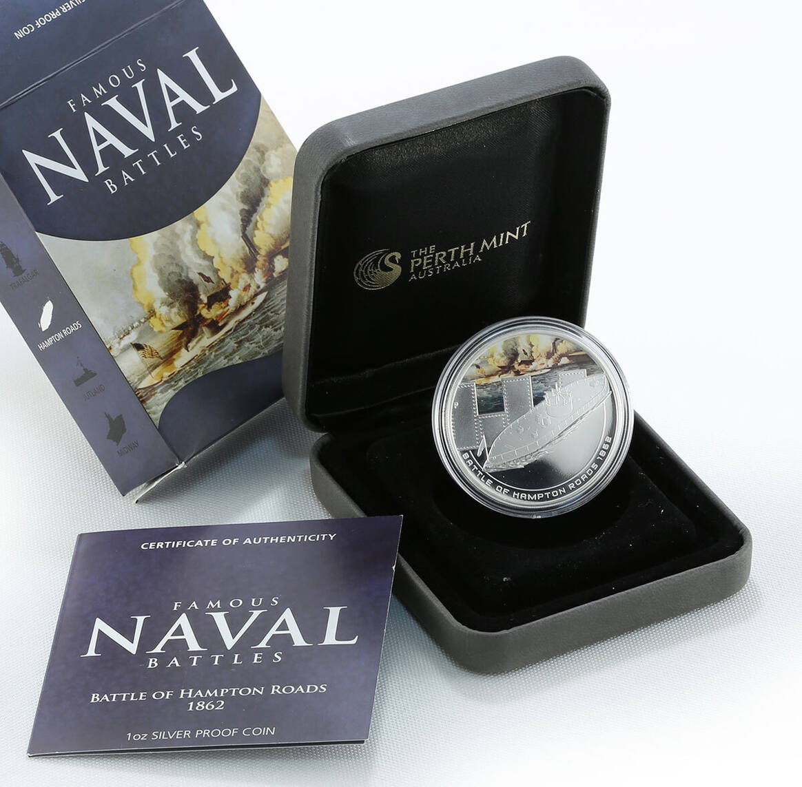 Cook Islands 1 dollar Famous Naval Battles Hampton Roads Ship silver ...