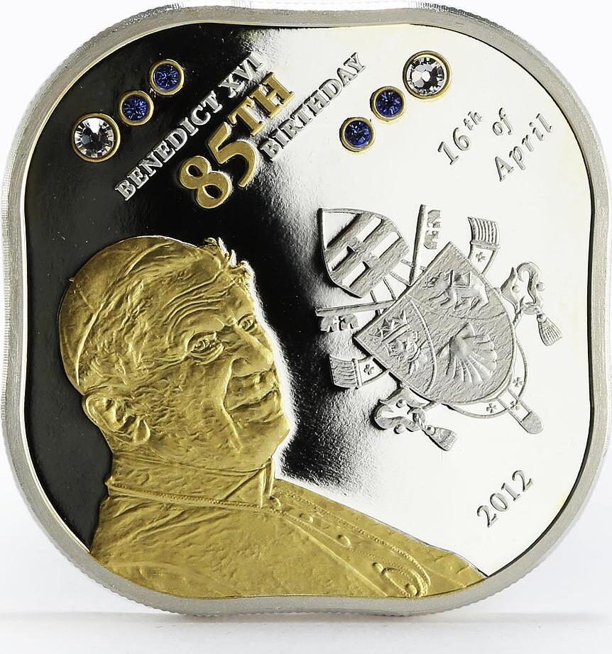 Cook Islands 5 dollars 85 Years of Pope Benedict XVI gilded silver coin ...