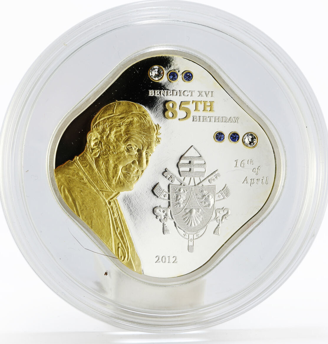 Cook Islands 5 dollars 85 Years of Pope Benedict XVI gilded silver coin ...