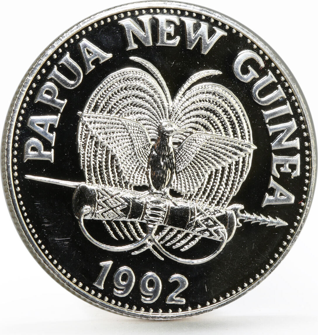 Papua New Guinea 5 kina National Emblem Queen Butterfly silver coin ...