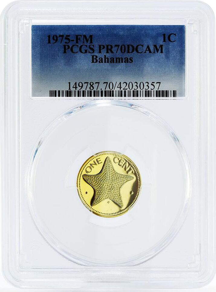 Bahamas 1 cent Sea Star PR70 PCGS proof brass coin 1975 | MA-Shops