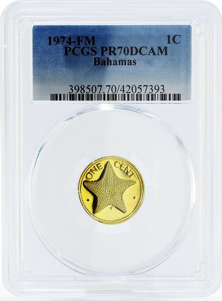 Bahamas 1 cent Sea Star PR70 PCGS proof brass coin 1974 | MA-Shops