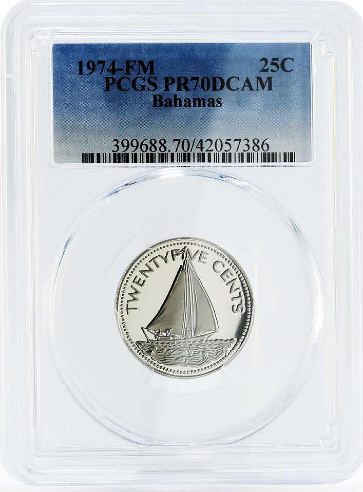 Bahamas 25 cents The Sailing Ship PR70 PCGS proof nickel coin 1974 | MA ...