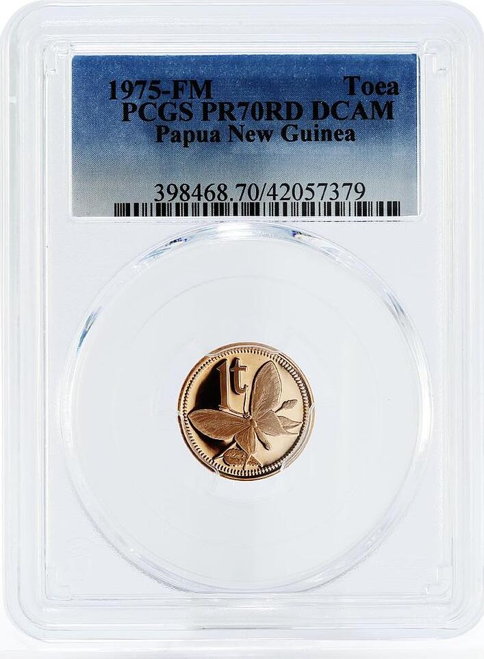 Papua New Guinea 1 toea The Butterfly PR70 PCGS proof bronze coin 1975 ...