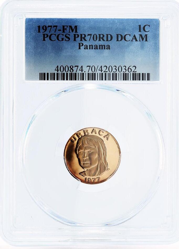 Panama 1 centesimo Urraca PR70 PCGS proof copper coin 1977 | MA-Shops