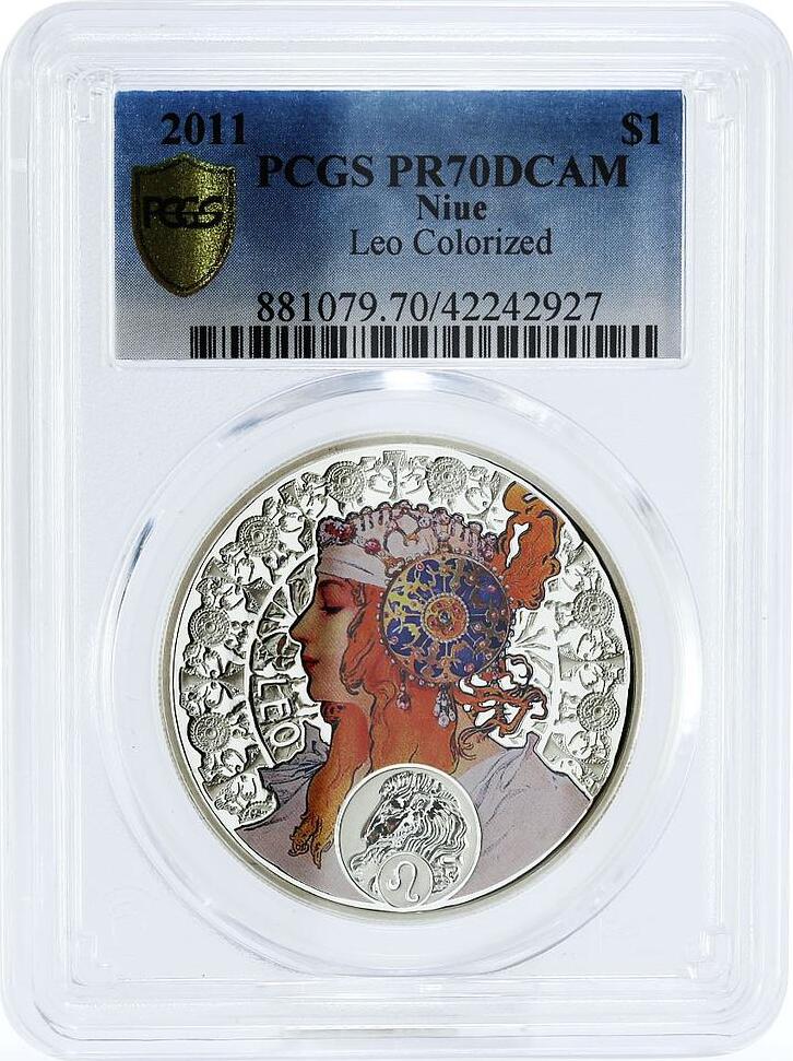 Niue 1 dollar Alphonse Mucha Zodiac Series Leo PR70 PCGS color silver ...