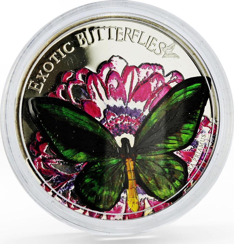 Tokelau 5 dollars Ornithoptera Priamus Butterfly colored proof silver ...