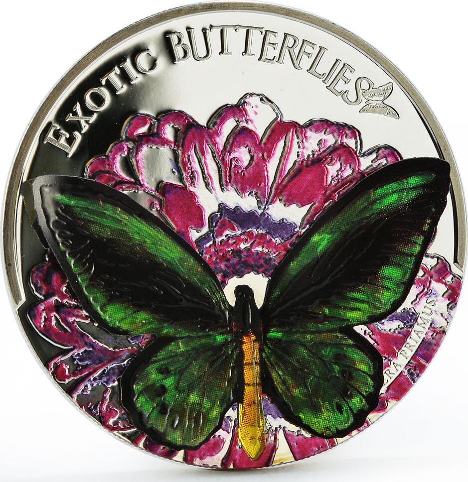 Tokelau 5 dollars Ornithoptera Priamus Butterfly colored proof silver ...