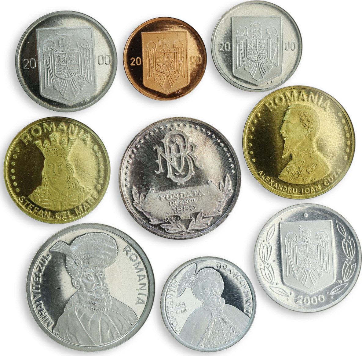 500 lei Romania set of 9 coins National Bank proof 2000 | MA-Shops