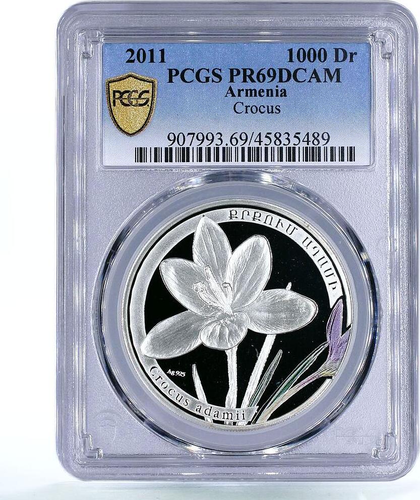 Armenia 1000 dram World of Flowers Crocus Saffron Flora PR69 PCGS Ag ...