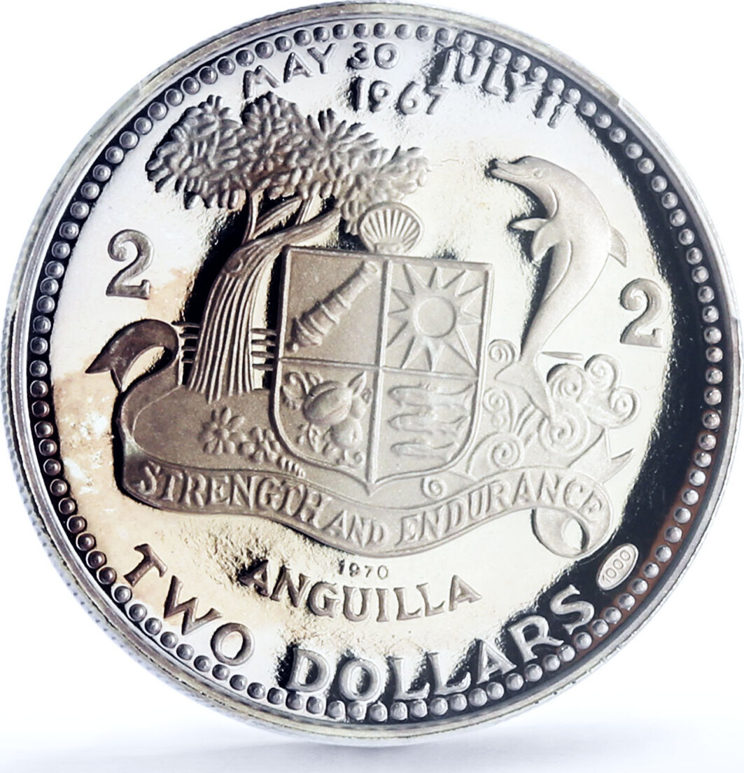 Anguilla 2 dollars National Flag Coat of Arms Dolphin PR69 PCGS silver ...