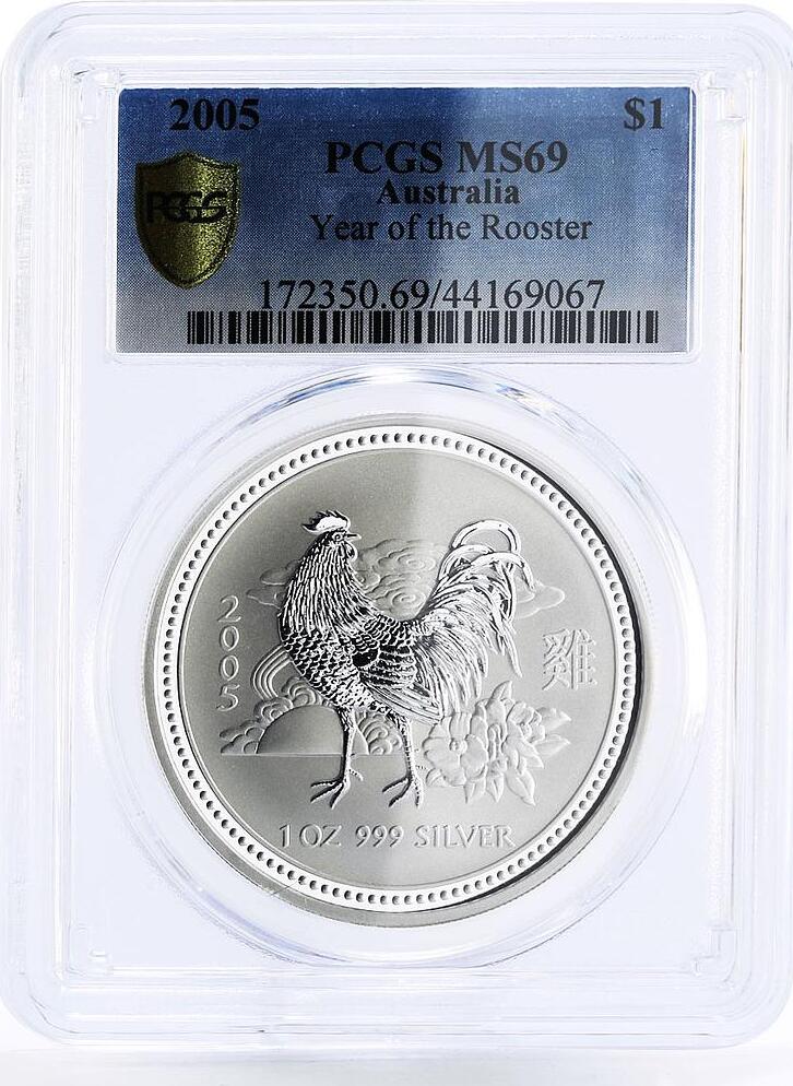 Australia 1 dollar Lunar Series I Year of Rooster MS69 PCGS silver coin ...