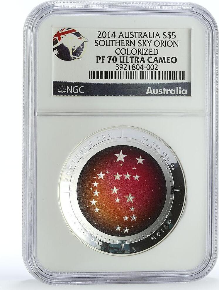 Australia 5 dollars Southern Sky Orion Stars Asterism PF70 NGC Ag coin ...