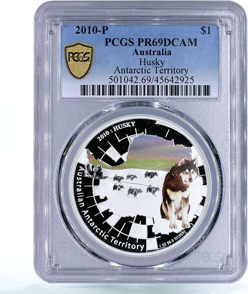 Australia 1 dollar Antarctic Territory Husky Dog Animals PR69 PCGS Ag ...