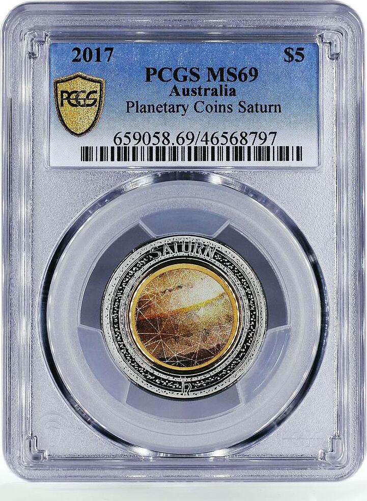 Australia 5 dollars Planetary Coin Saturn Space MS69 PCGS AlBronze coin ...