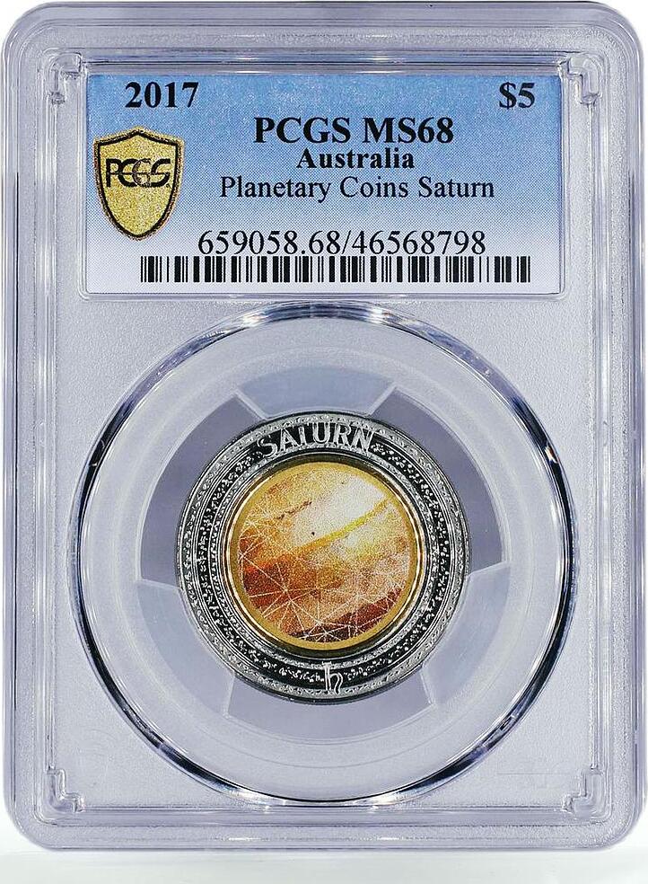 Australia 5 dollars Planetary Coin Saturn Space MS68 PCGS AlBronze coin ...