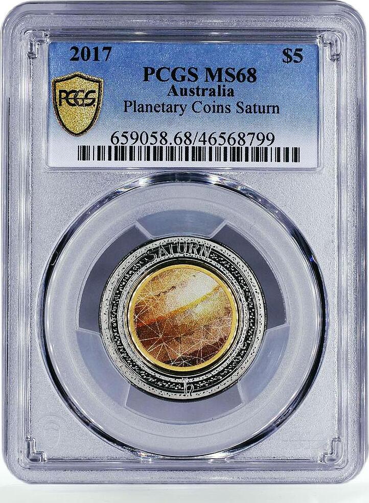 Australia 5 dollars Planetary Coin Saturn Space MS68 PCGS AlBronze coin ...