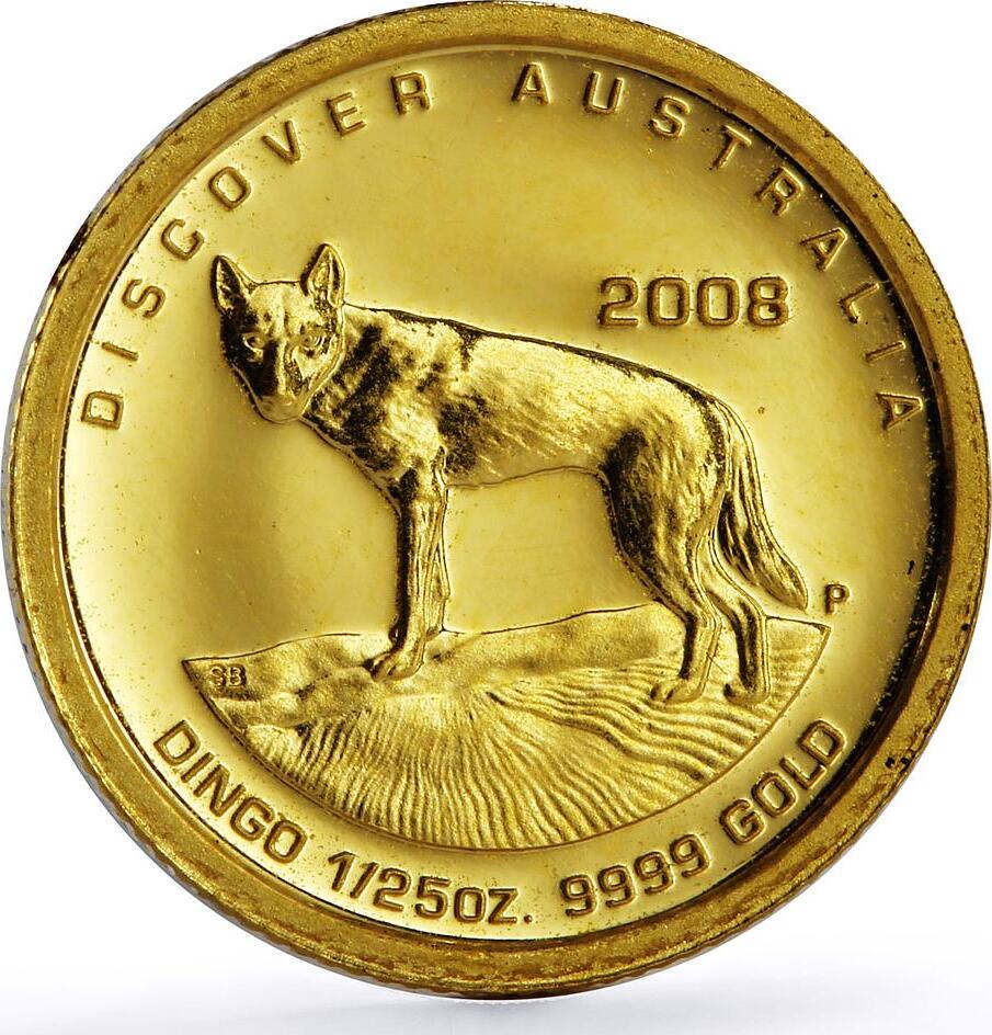 Australia 5 dollars Discovers Dingo Dog Animals Fauna proof gold coin ...