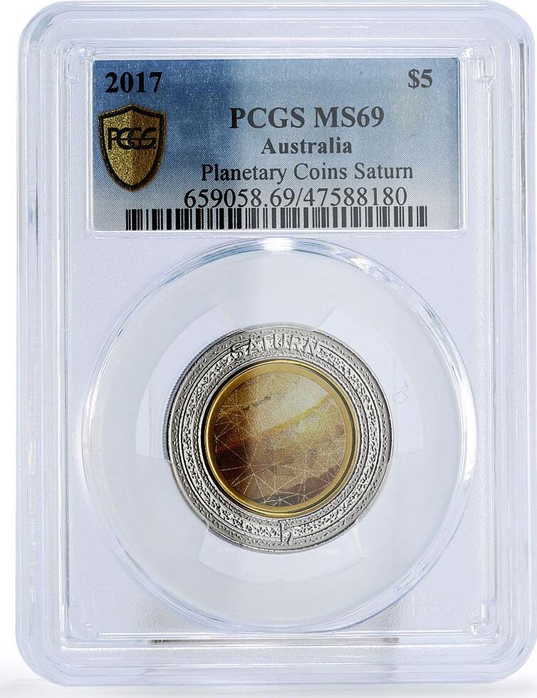 Australia 5 dollars Planetary Coin Saturn Space MS69 PCGS AlBronze coin ...