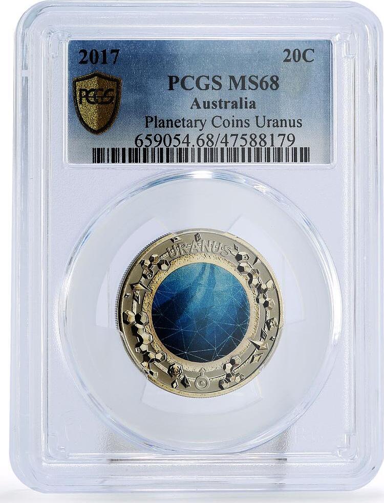Australia 20 cents Planetary Coin Uranus Space MS68 PCGS CuNi coin 2017 ...