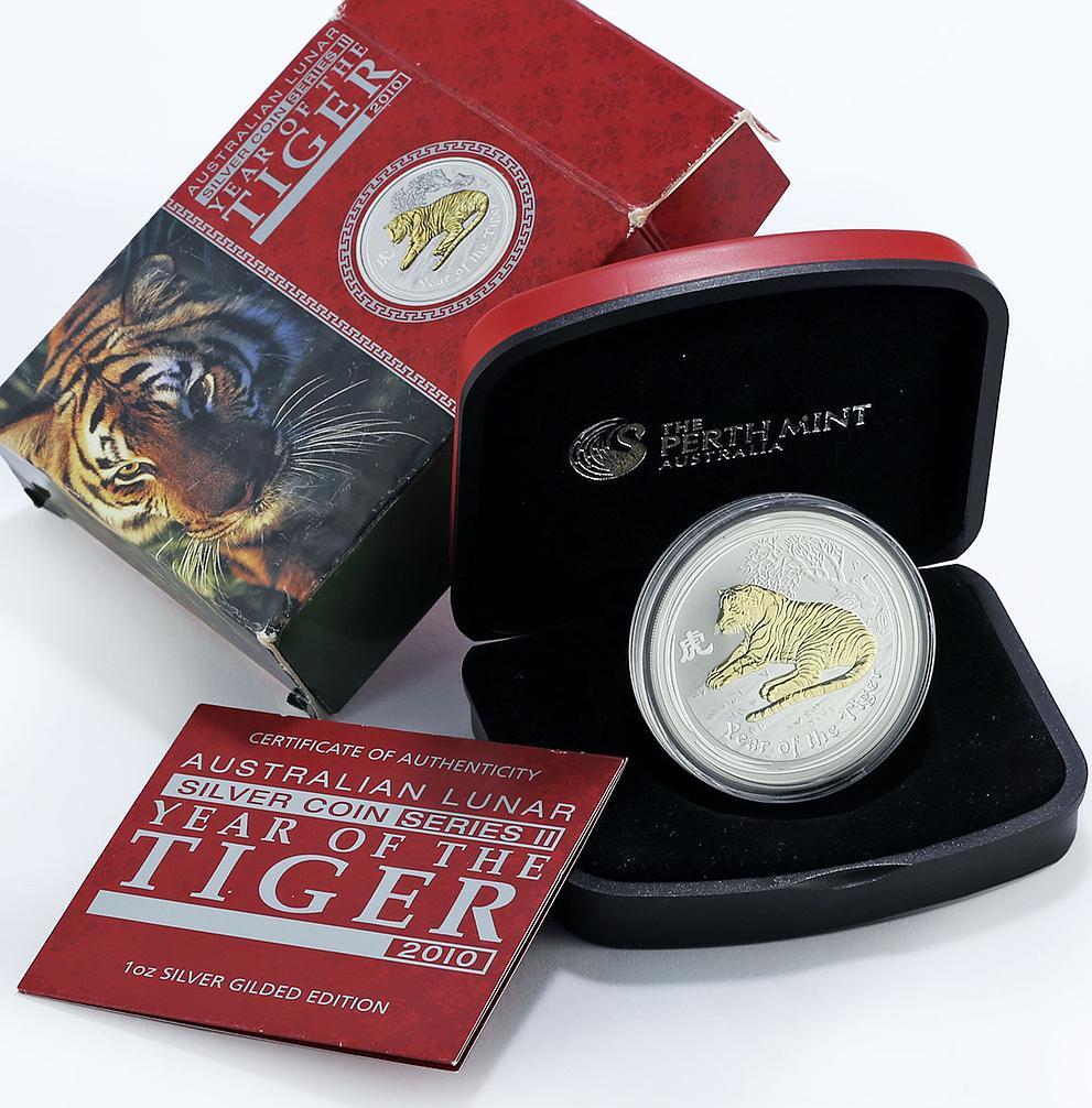 Australia 1 dollar Lunar Calendar II Year of the Tiger gilded silver ...