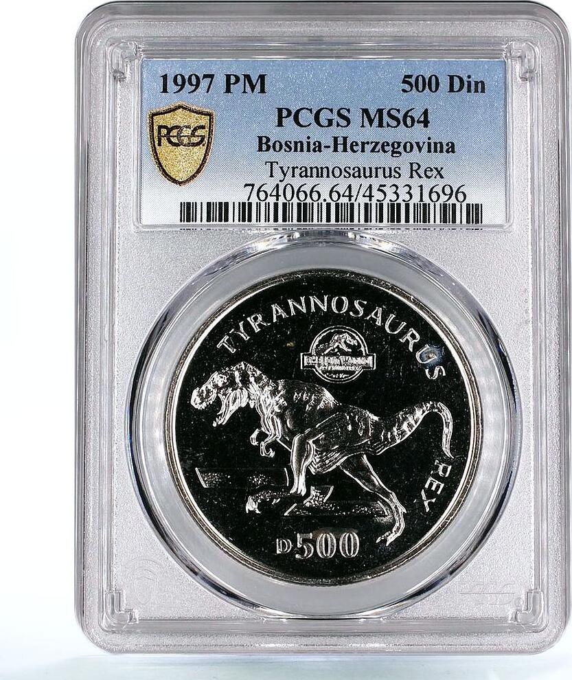 Bosnia and Herzegovina 500 dinara Tyrannosaurus Rex MS64 PCGS CuNi coin 1997 UNC | MA-Shops