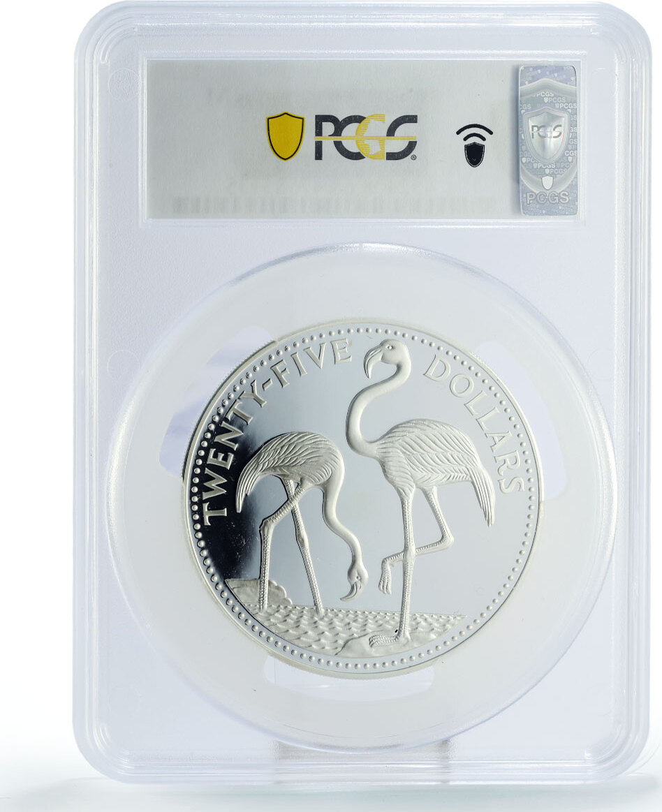 Bahamas 25 dollars Conservation Flamingo Bird Fauna PR68 PCGS silver ...