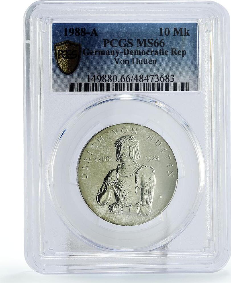Germany DDR 10 mark Knight Poet Ulrich von Hutten MS66 PCGS silver coin ...