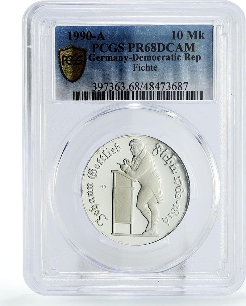 Germany DDR 10 mark Philosopher Johann Fichte PR68 PCGS silver coin ...