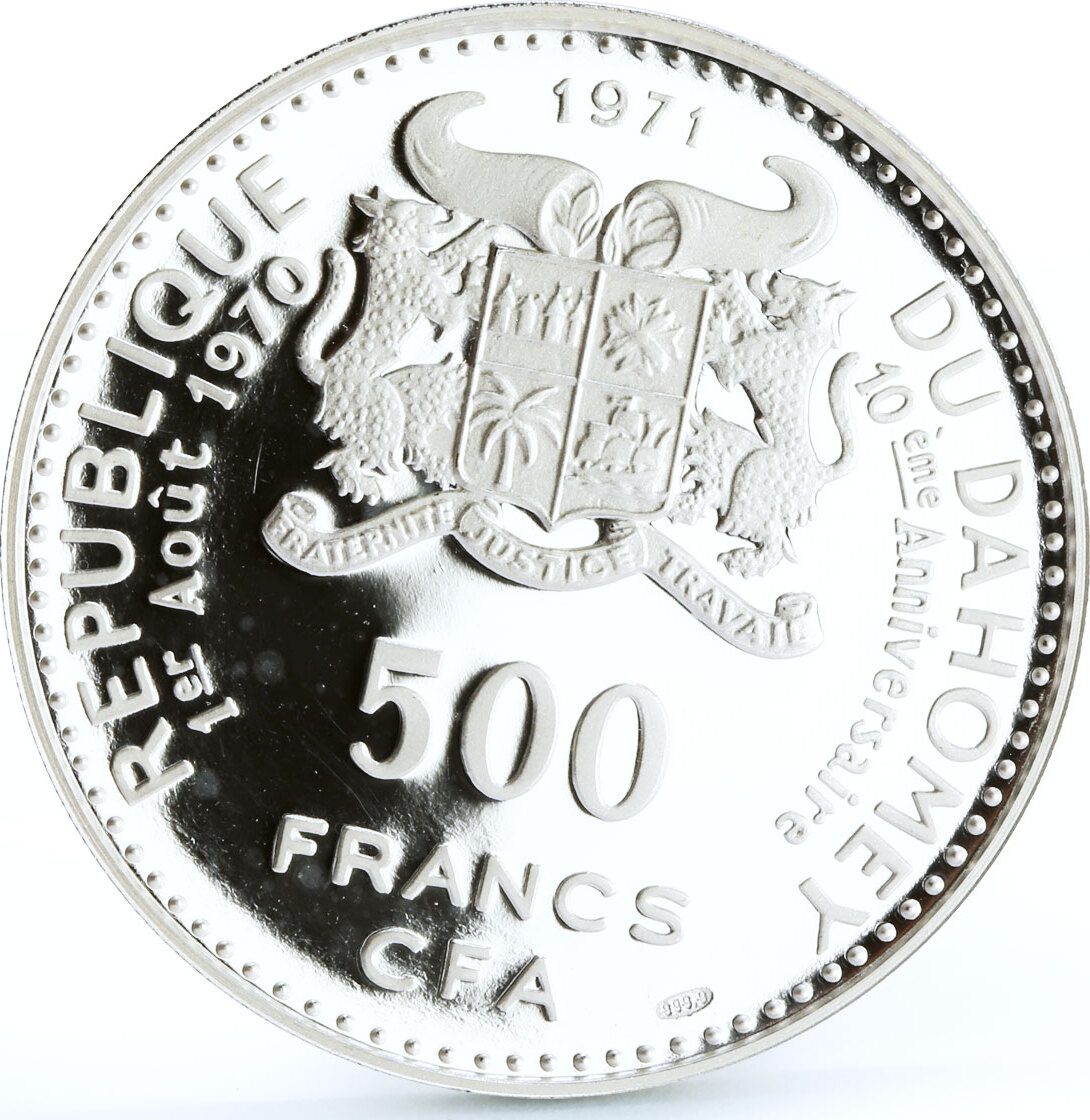 Benin Dahomey 500 francs 10 Years of Independence Oueme Woman silver ...