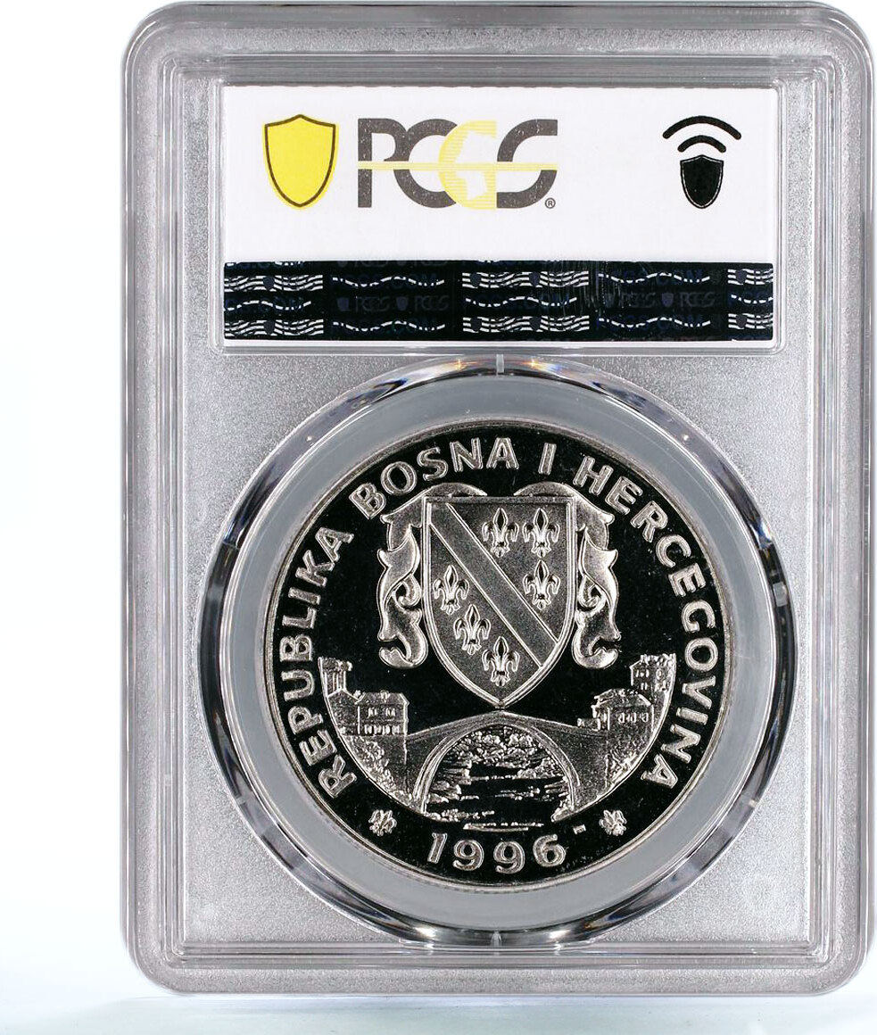 Bosnia and Herzegovina 500 dinara Olympic Games Jumper MS66 PCGS Ni coin 1996 UNC | MA-Shops
