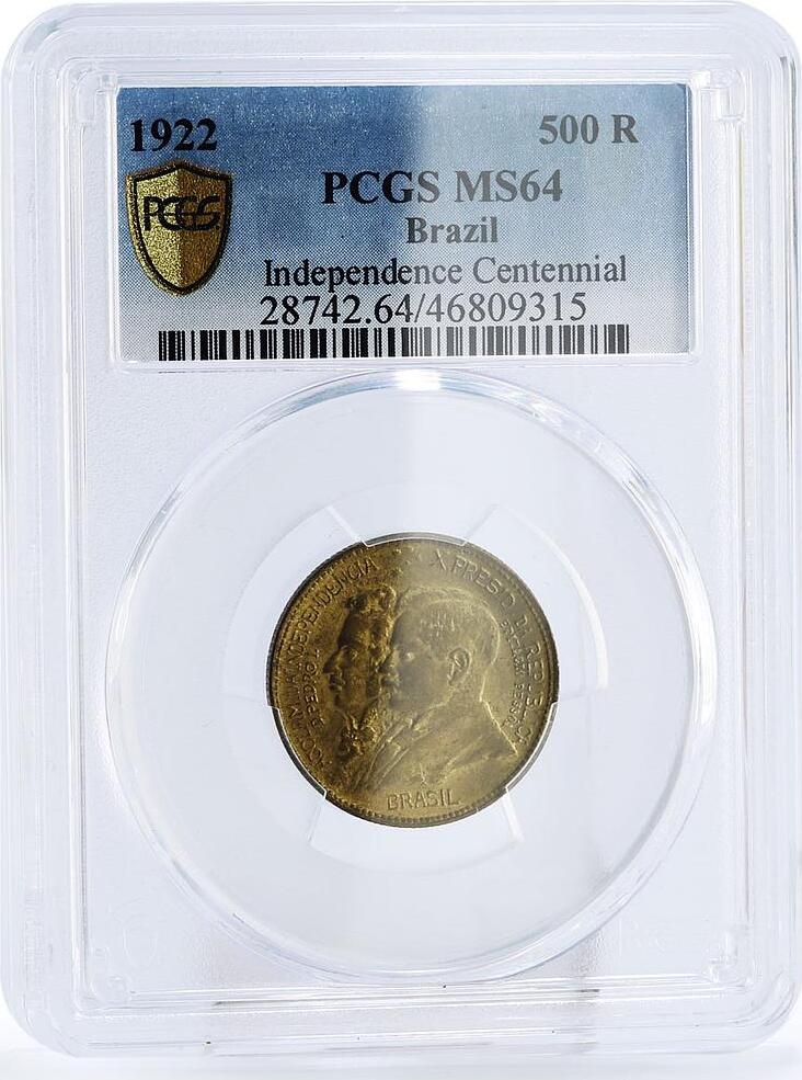 Brazil 500 reis Independence President Pessoa KM521 MS64 PCGS AlBronze ...
