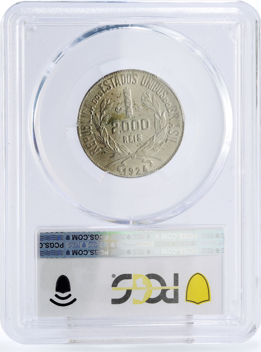 Brazil 2000 reis State Coinage Coat of Arms KM-526 MS63 PCGS silver coin 1924 UNC | MA-Shops