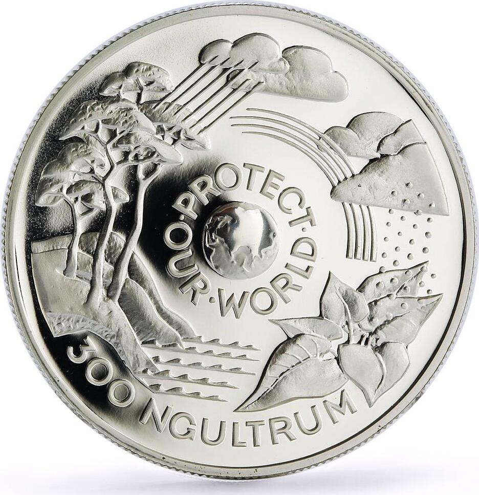 Bhutan 300 ngultrum Protect Our World Wildlife Rain Forest silver coin ...