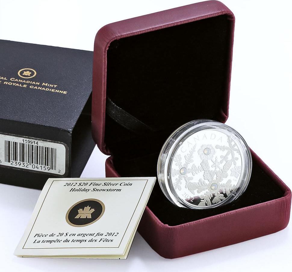Canada 20 dollars Holidays Snowstorm Crystal Snowflakes proof silver coin 2012 | MA-Shops
